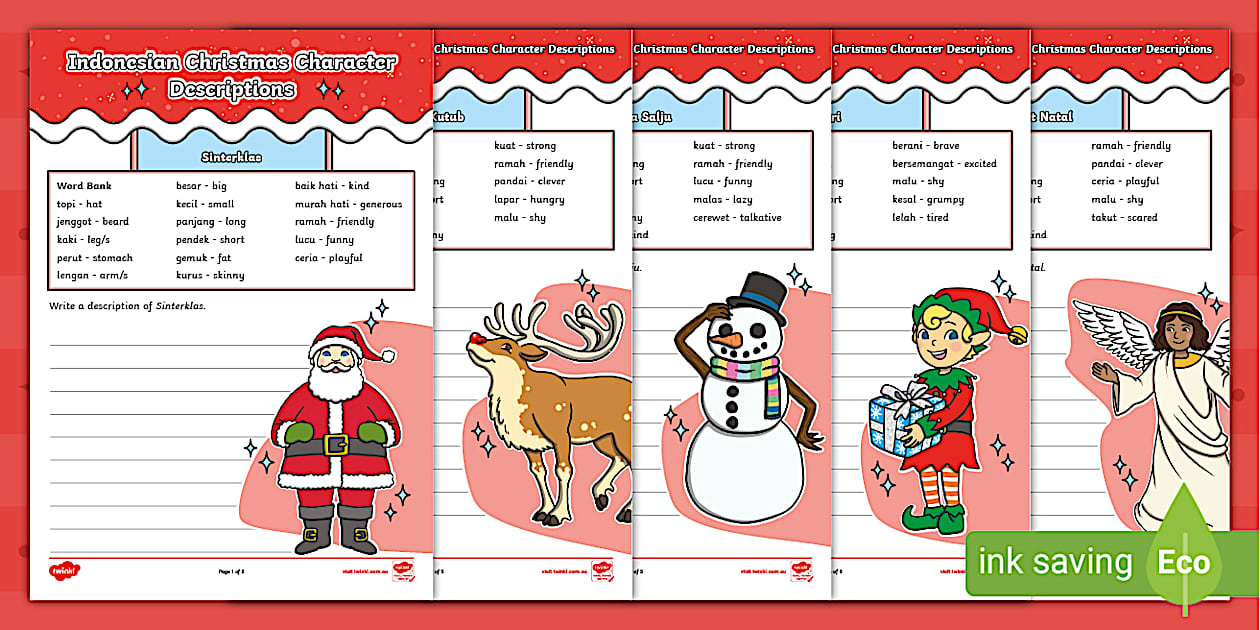 Indonesian Christmas Character Descriptions (teacher made)