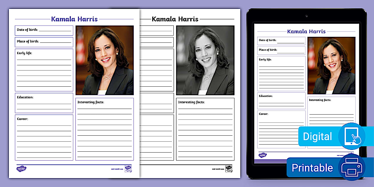 All About Kamala Harris Research and Write Worksheet