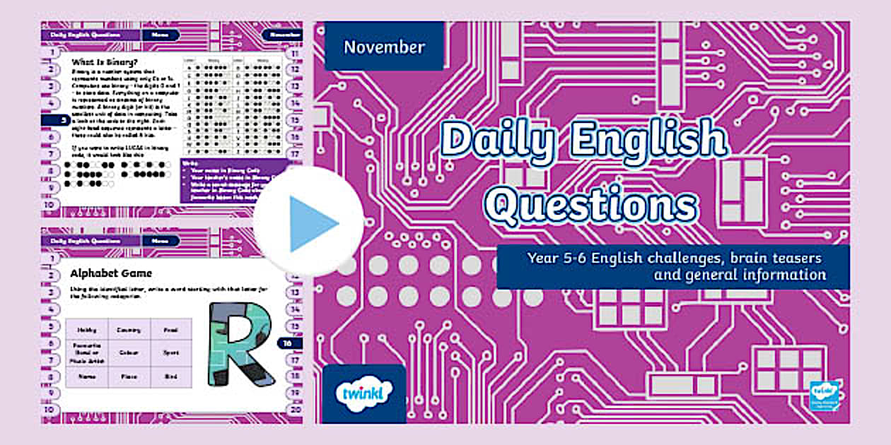November Daily English Questions for Years 5/6 - Twinkl