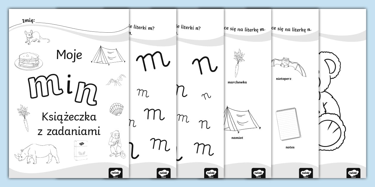 Moje m i n | Książeczka z zadaniami | Litery kształtopodobne
