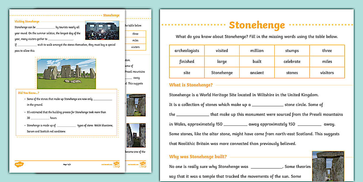 Stonehenge Cloze Activity (teacher made) - Twinkl