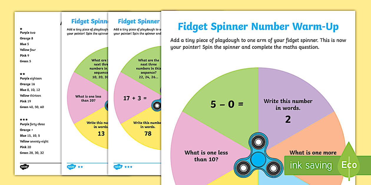 Editable Year 1 Fidget Spinner Number Warm-Up Activity