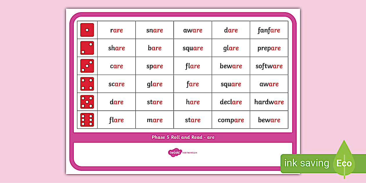 Phase 5 Phonics - Roll and Read Game - 'are' saying /air/