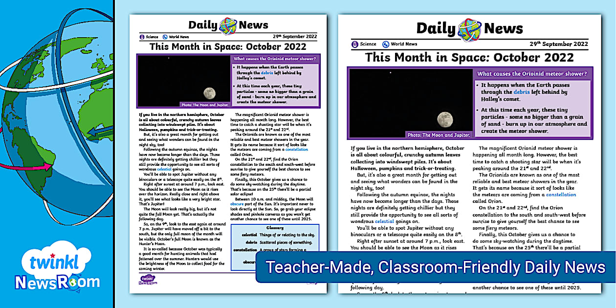 Space Events in October - Daily NewsRoom Article - Twinkl