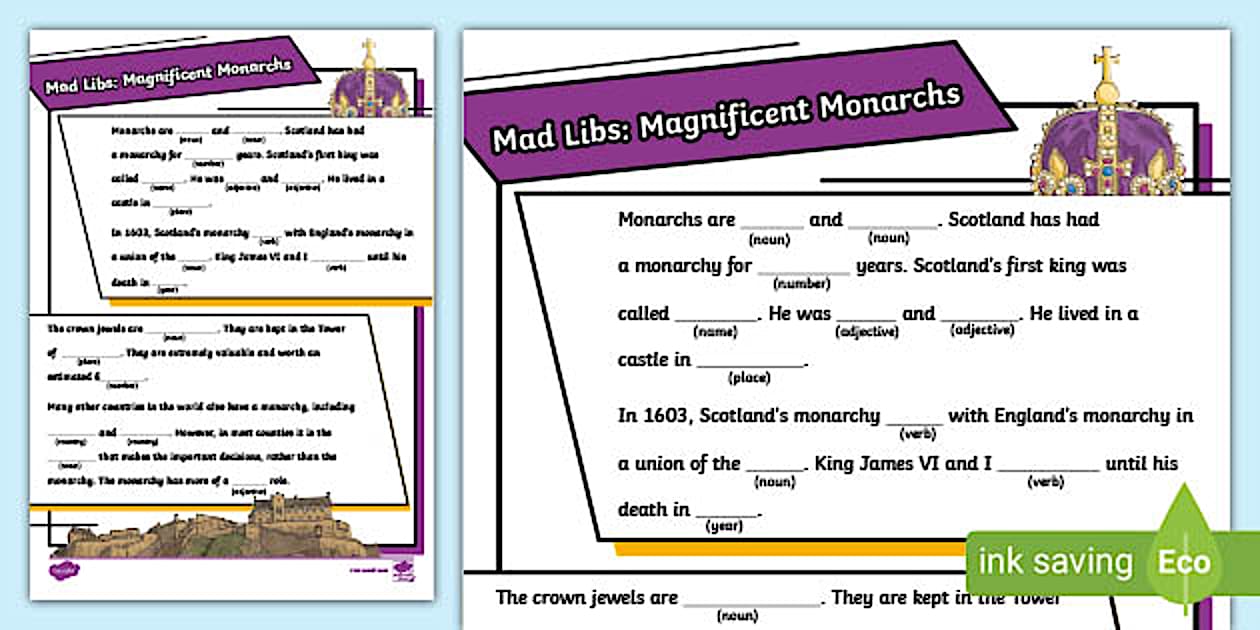 Mad Libs Magnificent Monarchs (teacher made) - Twinkl