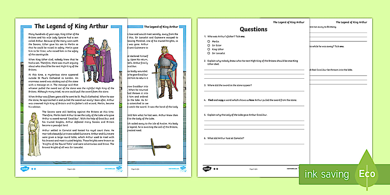 Welsh Myths and Legends: King Arthur Reading Comprehension