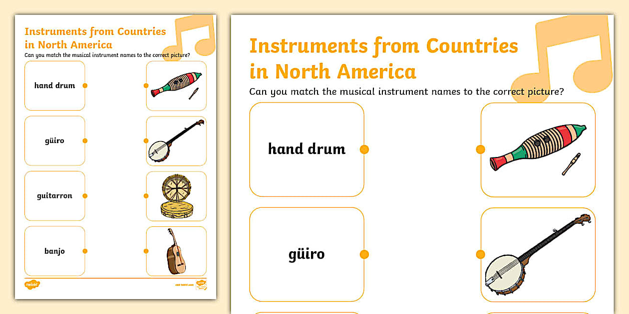 👉 Instruments from Countries in North America Word and Picture