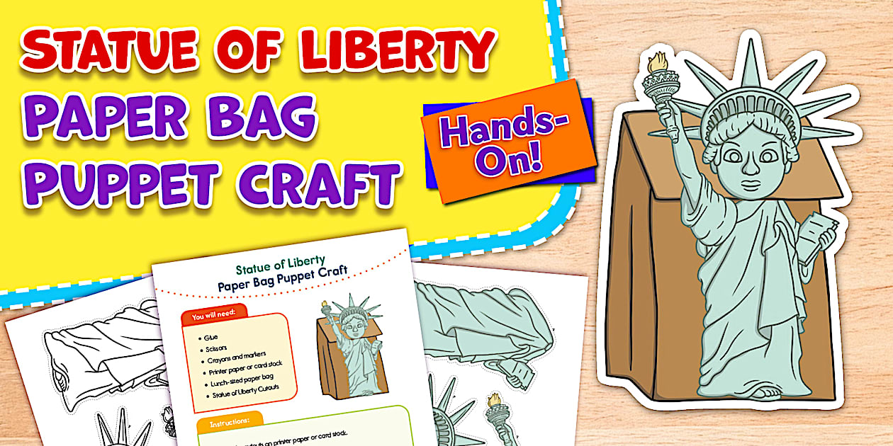 Statue of Liberty Paper Bag Puppet Craft - Twinkl