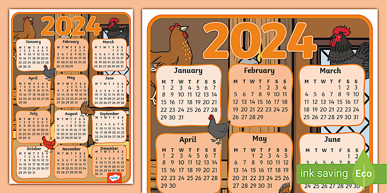 Chicken Calendar | Display Calendar Poster | Twinkl | 2024
