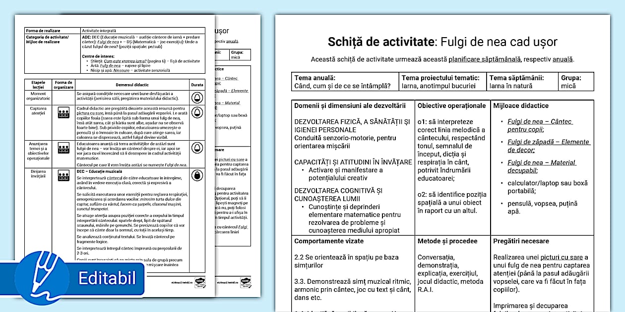 Fulgi de nea cad ușor – Schiță de activitate grupa mică