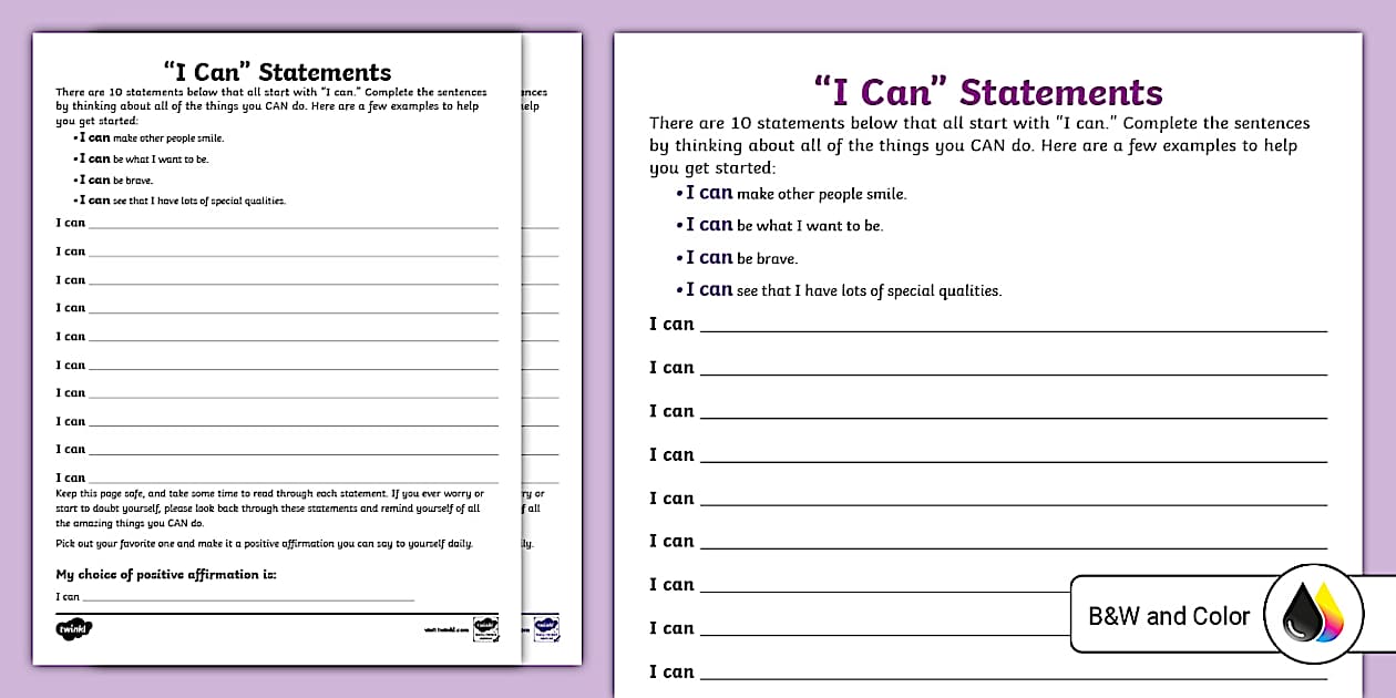I Can Statements PDF | Mind-Body Wellness Day | Twinkl USA