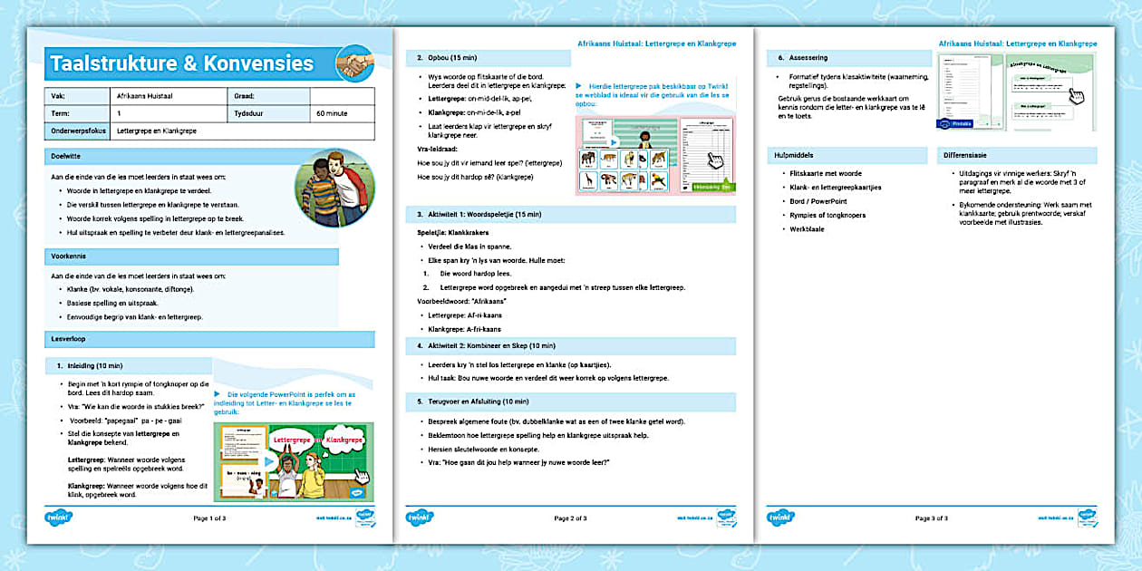 Lettergrepe en Klankgrepe Lesplan (Teacher-Made) - Twinkl