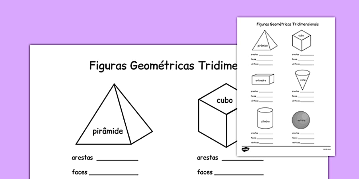 3D Shape Properties Worksheets Portuguese (Teacher-Made)