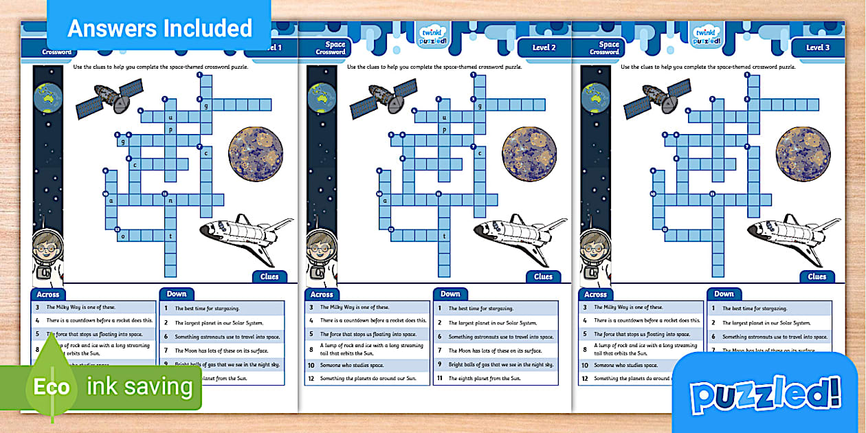 Space Crossword Puzzle Pack - Twinkl Puzzled - kids - Twinkl