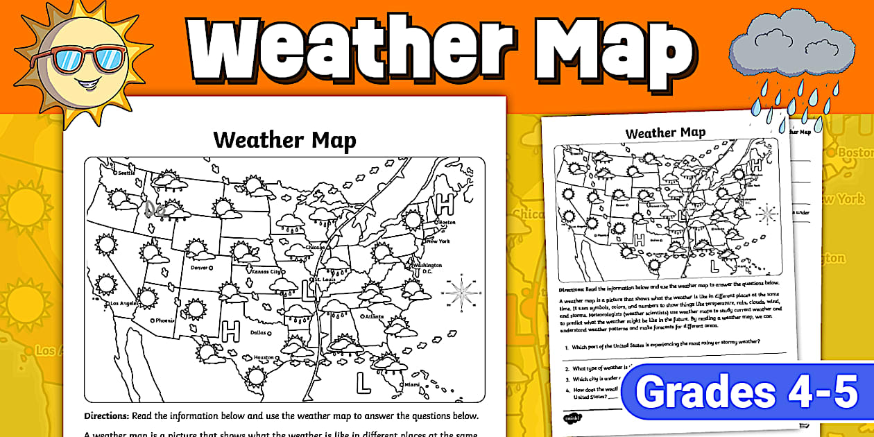 Weather Map Worksheet for 4th-5th Grade