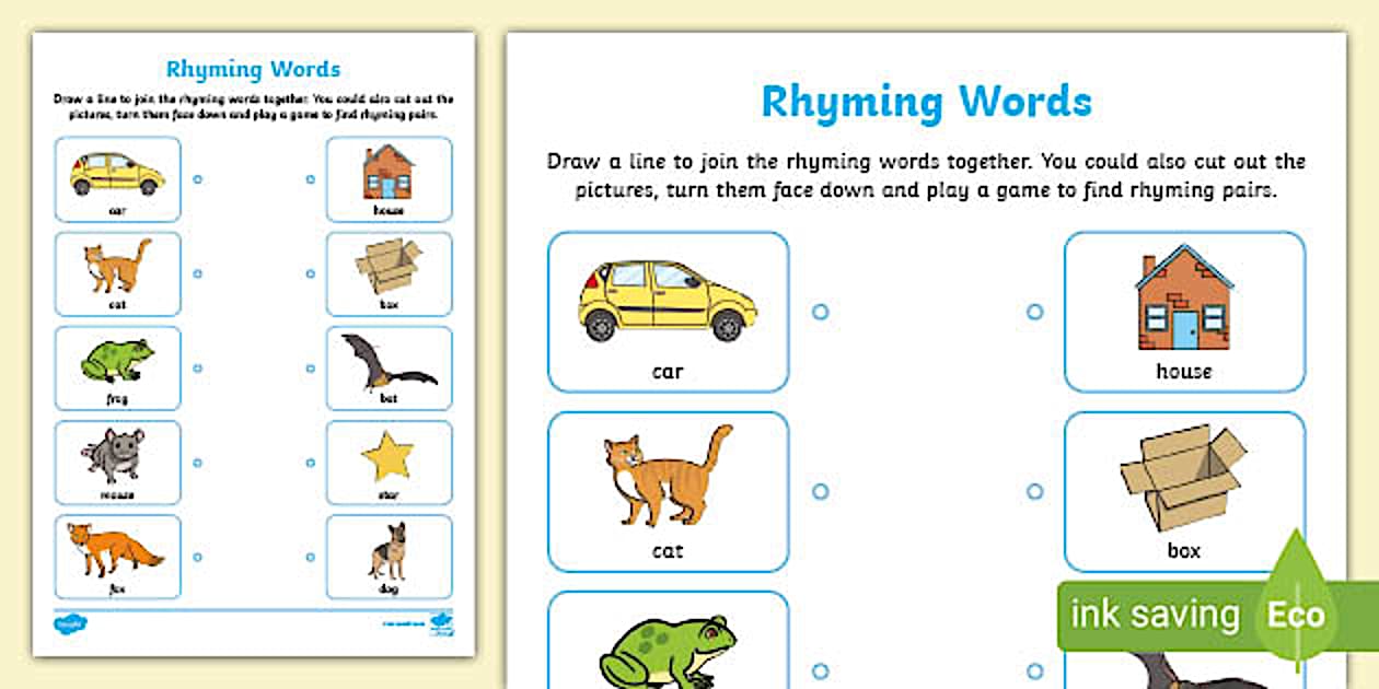 Editable Rhyming Words Home Learning Worksheet - Twinkl