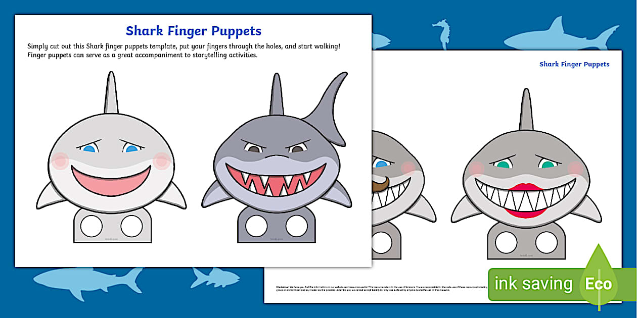 Printable Shark Finger Puppets for children