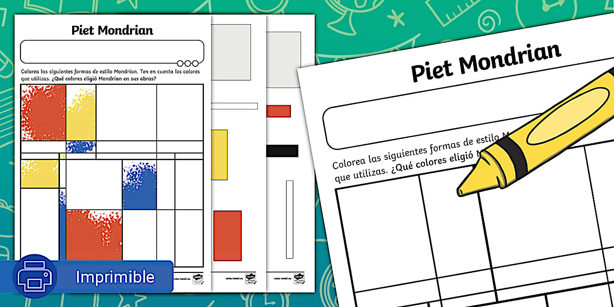 Hoja de colorear: Piet Mondrian - Twinkl