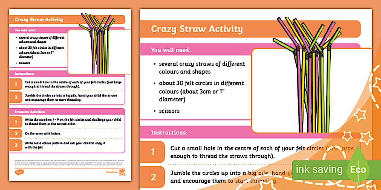 Crazy Straw Fine Motor Threading Activity - Twinkl