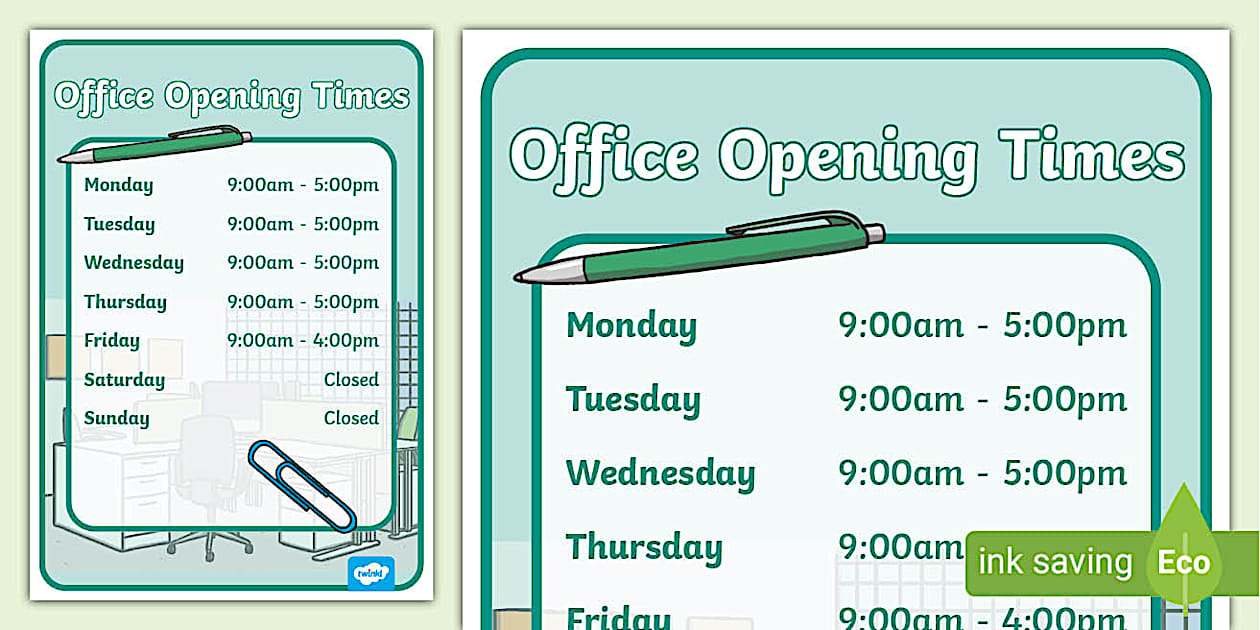 Office Opening Times Role Play Display Poster (teacher made)