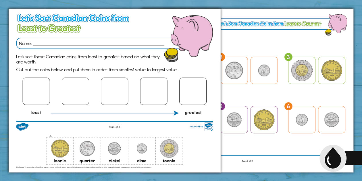 Sorting Canadian Coins Cut and Paste Activity - Twinkl