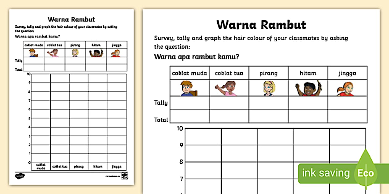 Hair Colour Tally and Graph Activity Indonesian - Twinkl