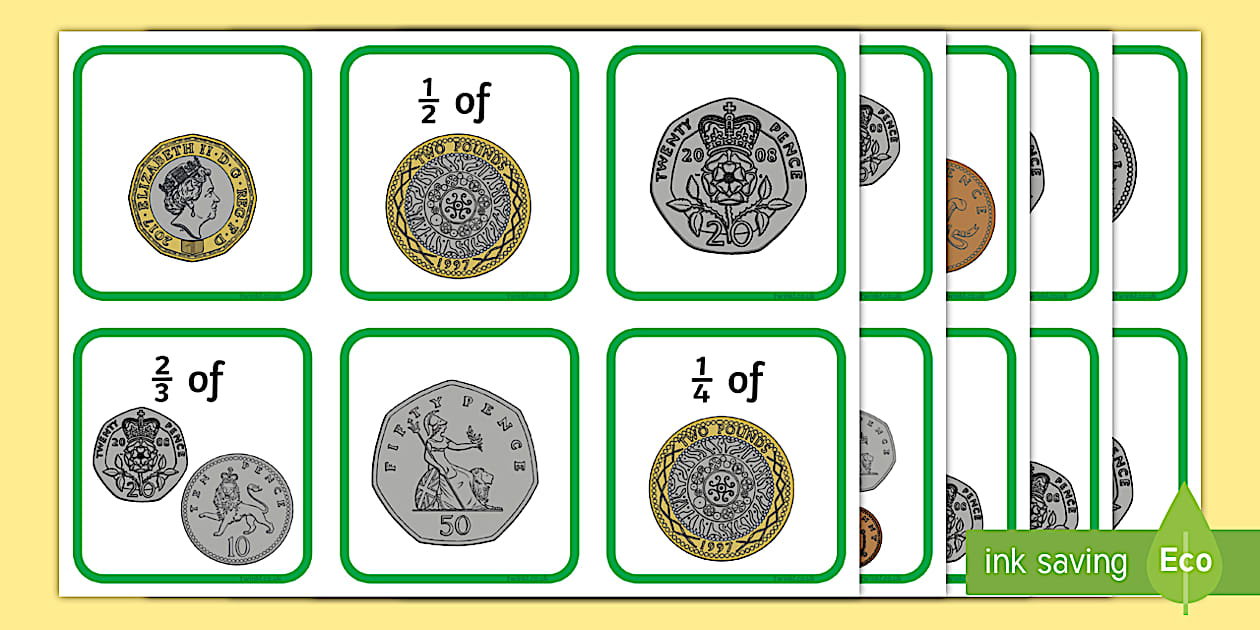 Black and White Fractions Money Matching Cards - Twinkl