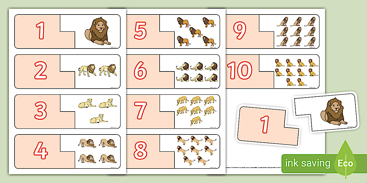 👉 Lions Counting to 10 Puzzle (teacher made) - Twinkl