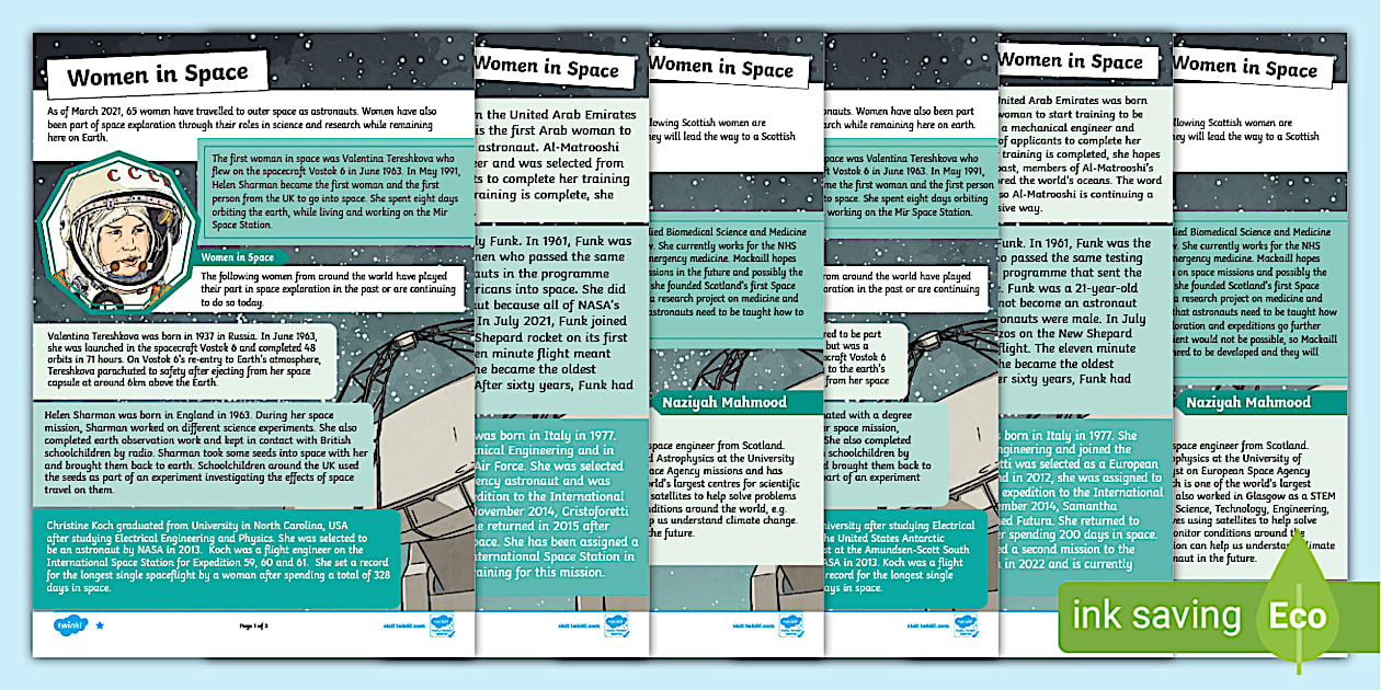 Women in Space Differentiated Reading Comprehension - Twinkl