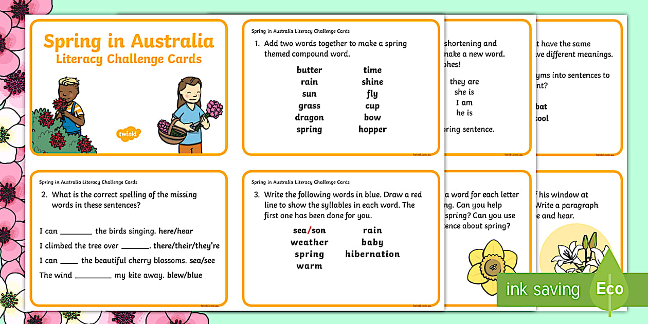 VIC 3-4 Spring in Australia Literacy Challenge Cards