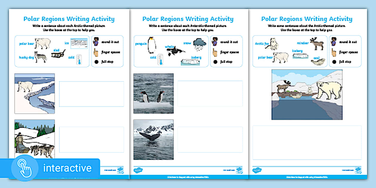 Interactive PDF: Polar Regions Themed Early Writing Activities