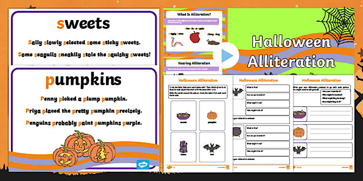 KS1 Halloween Alliteration and Alliterative Sentences Pack