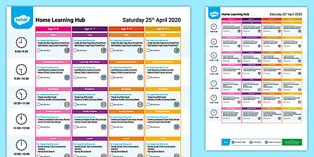 Home Learning Hub Daily Plan Saturday 25th April
