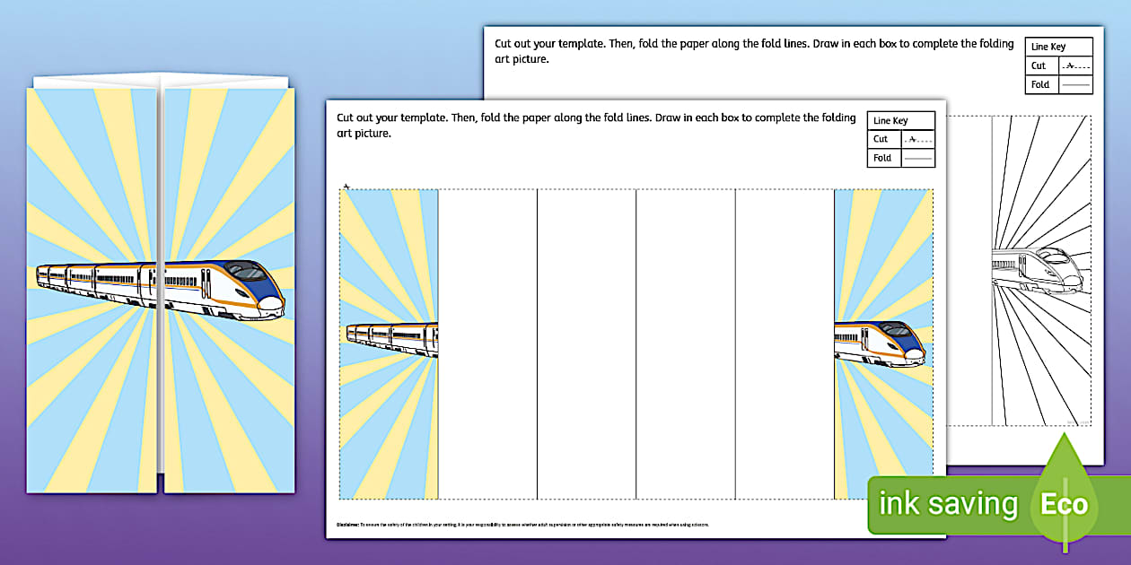 Train Folding Art Template (teacher made) - Twinkl