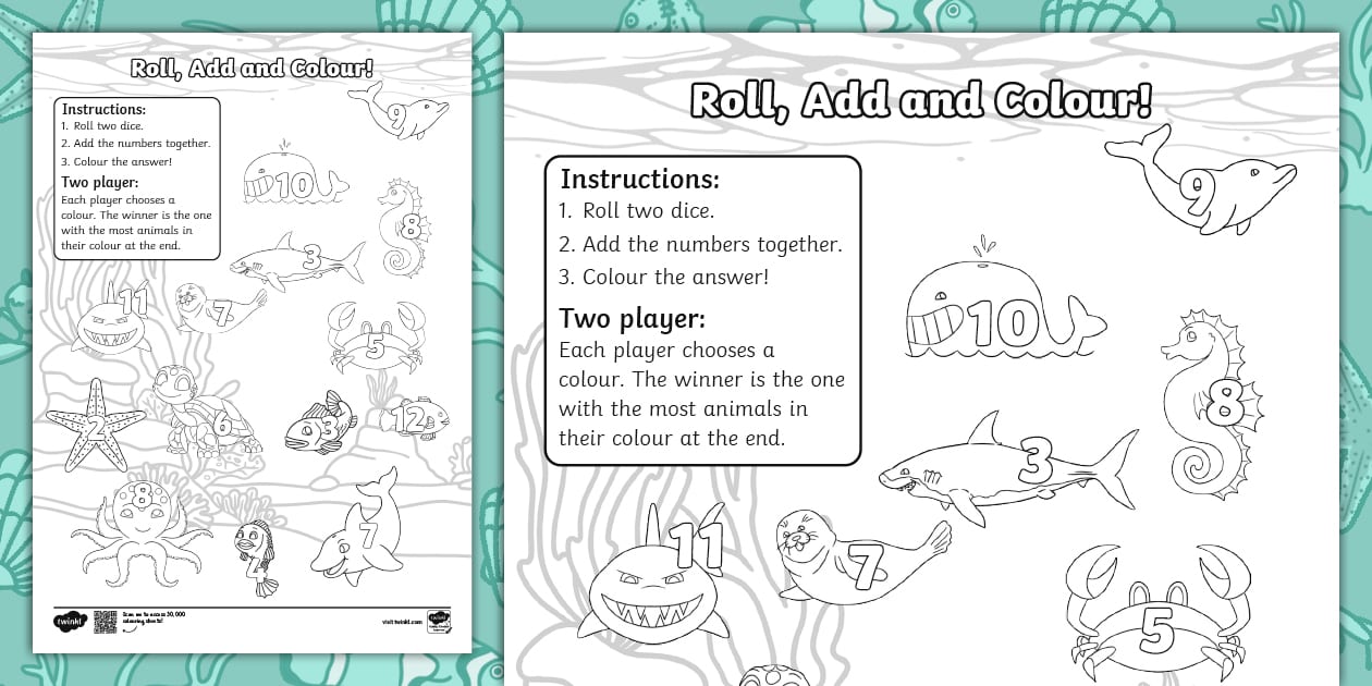 Under the Sea Roll and Colour Worksheets (teacher made)