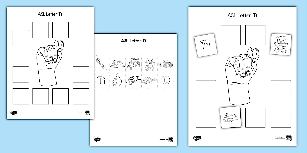 ASL Letter Tt Cut and Paste Worksheet (teacher made)