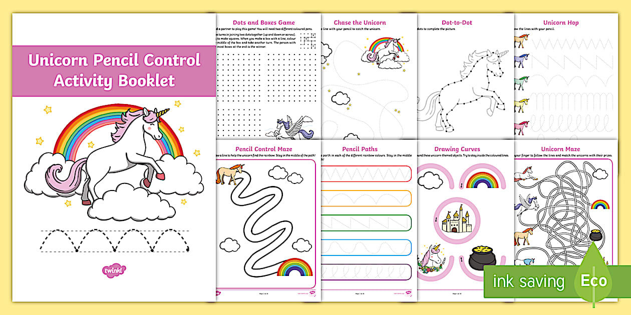 Unicorn-Themed Pencil Control A4 Activity Booklet - Twinkl