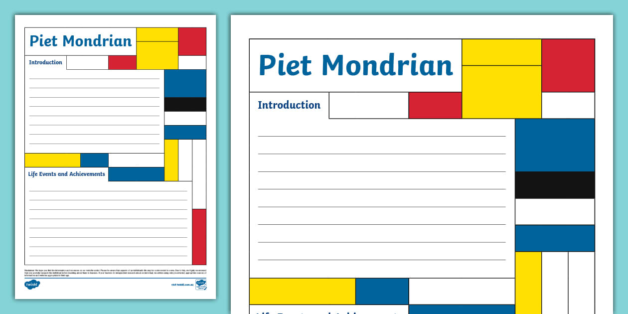 Piet Mondrian Biography Template (teacher made) - Twinkl