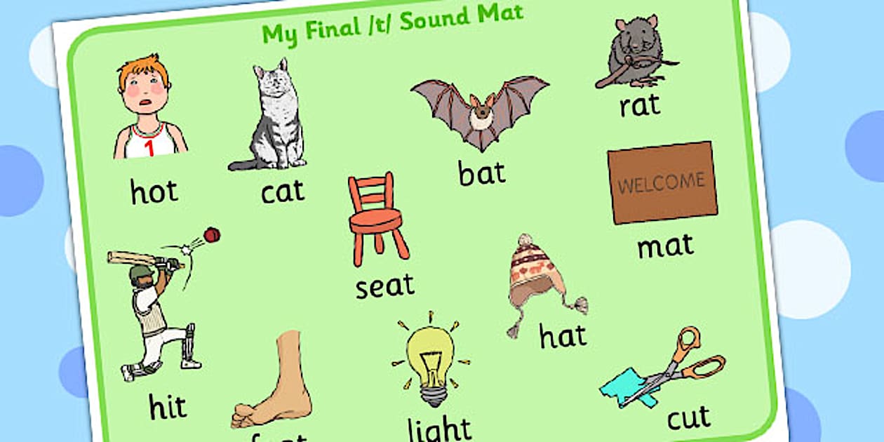 Black and White Final 'T' Sound Mat (teacher made) - Twinkl