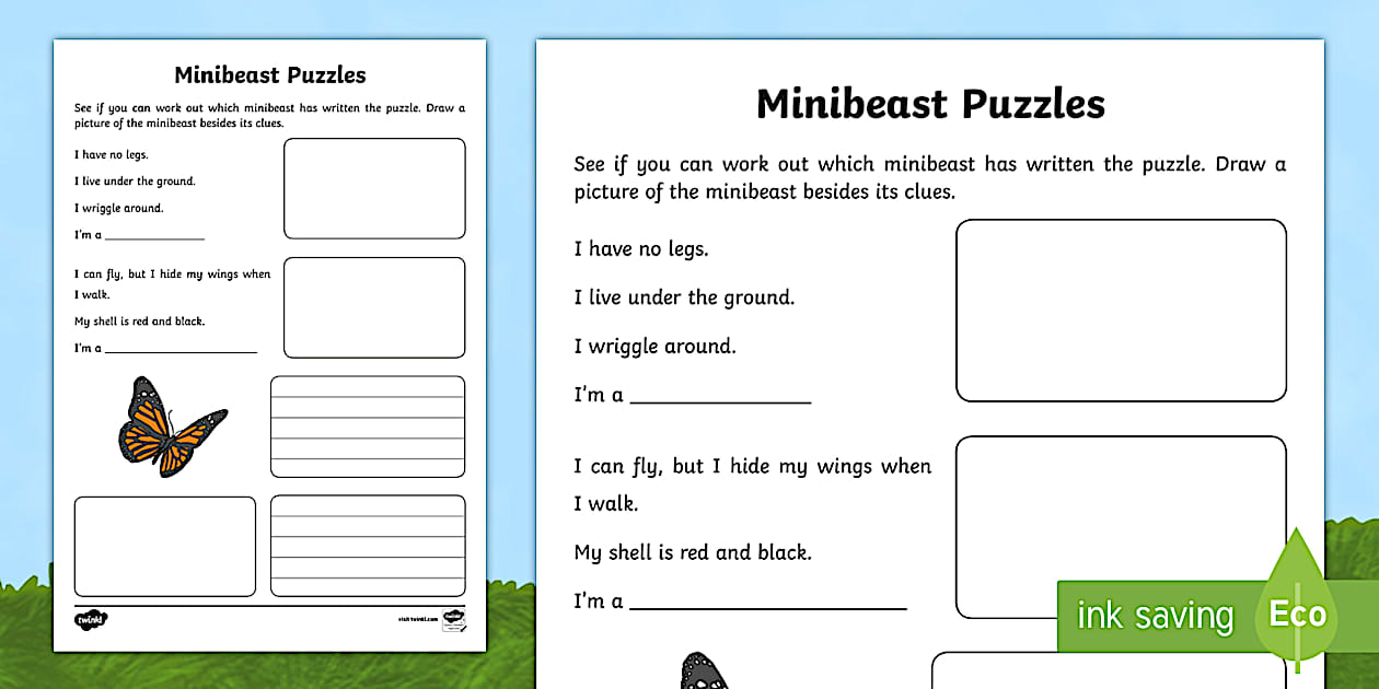 Cursive Minibeast Puzzles Writing Worksheet - Twinkl