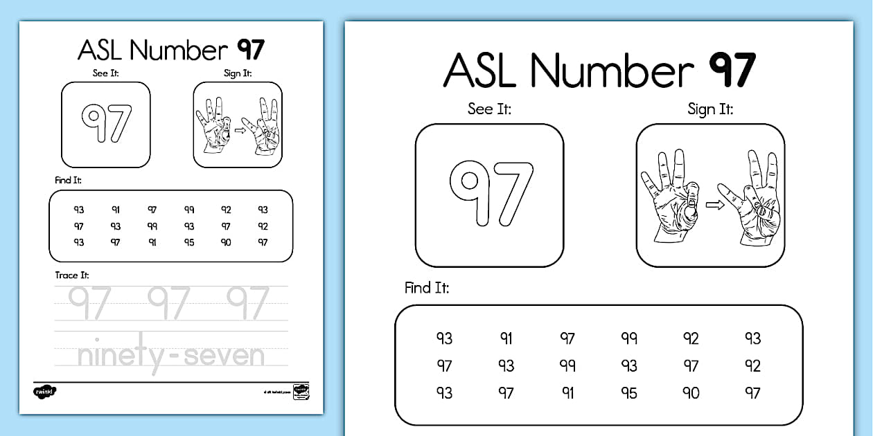 ASL Number 97 Activity (teacher made) - Twinkl