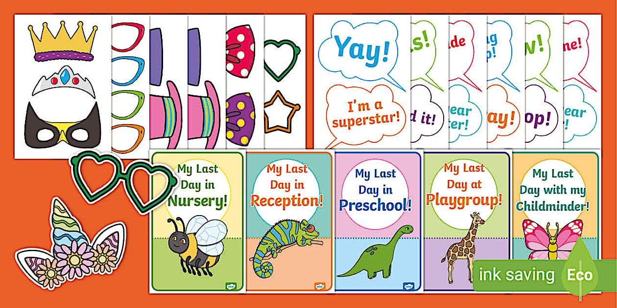Editable EYFS Funny Last Day Photo Props Display Cut-Outs