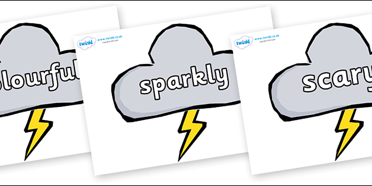 Cursive Wow Words on Weather Symbols (Stormy) (teacher made)