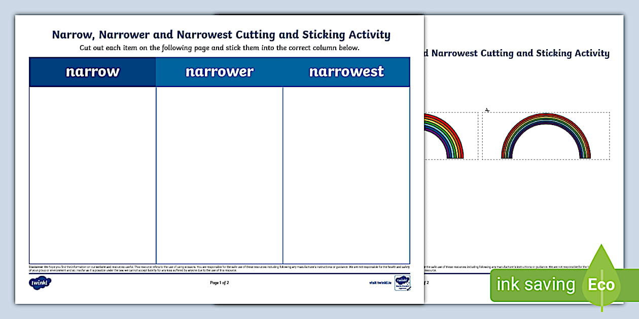 Narrow, Narrower, Narrowest Cutting and Sticking Activity