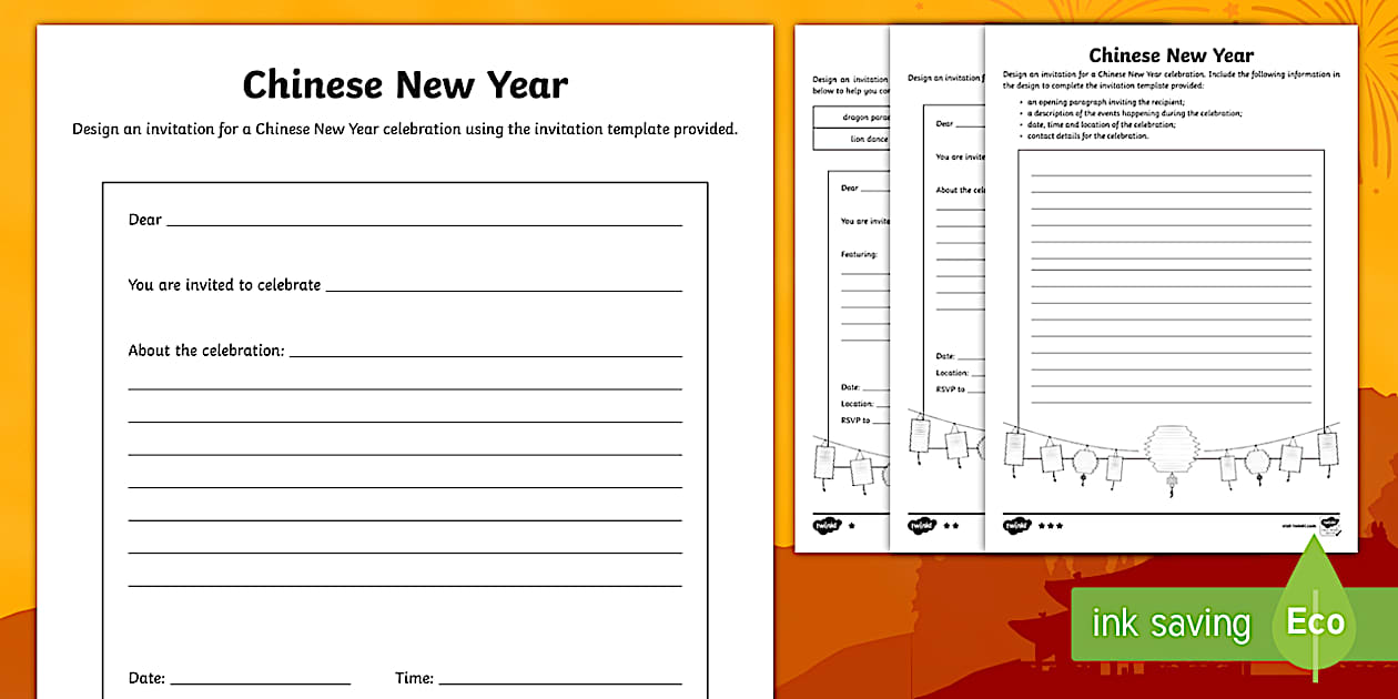Editable Chinese New Year Celebration Invitation Writing Template