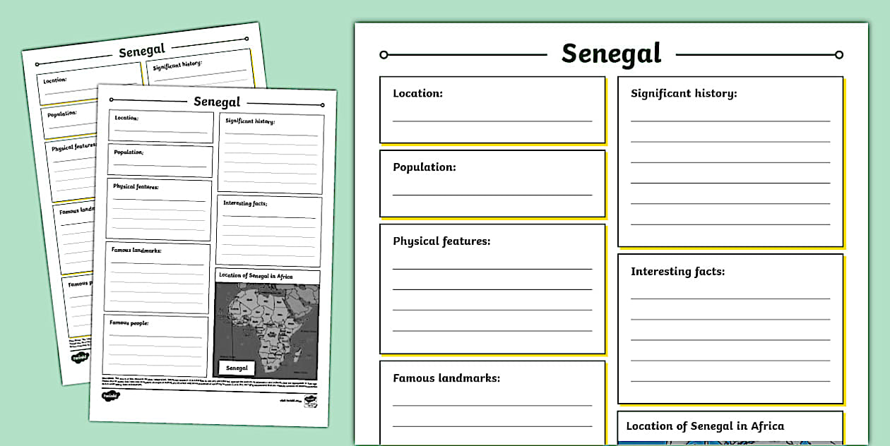 Senegal Fact File Template - Twinkl Geography (teacher made)