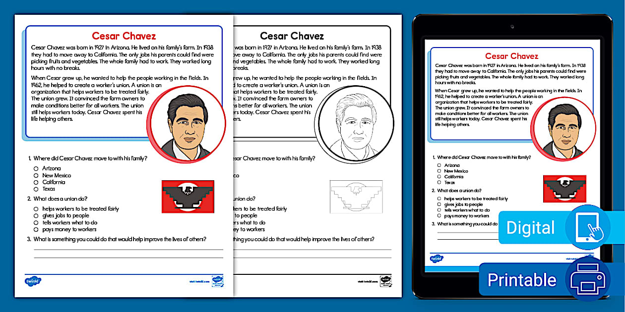 Second Grade Cesar Chavez Reading Comprehension | Twinkl USA