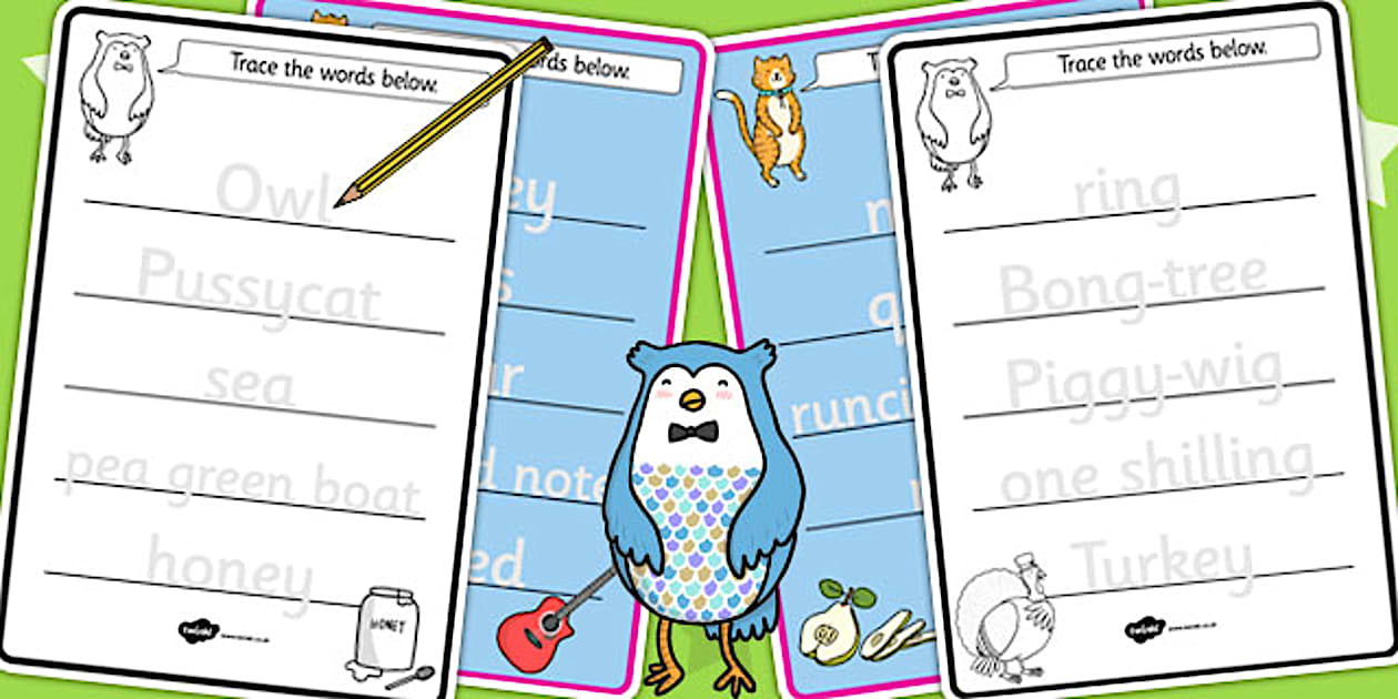 The Owl and The Pussycat Trace the Words Worksheets - tracing