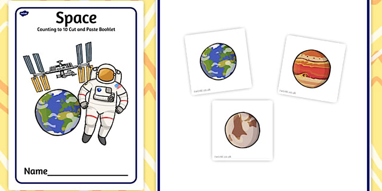 Space Counting to 10 Cut and Paste booklet - Twinkl