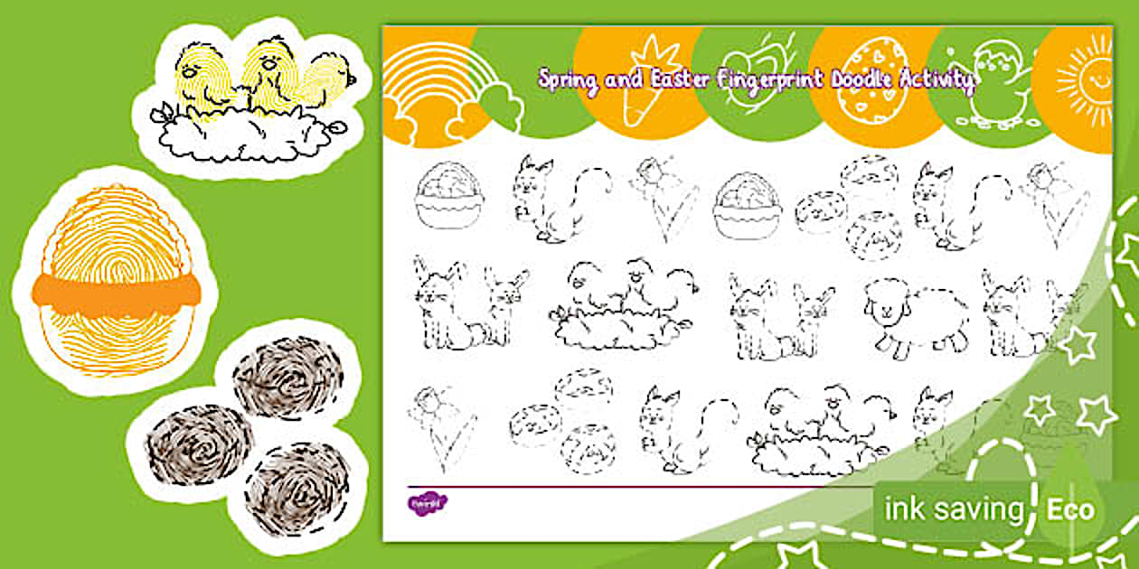 Spring and Easter Fingerprint Doodle Art Activity - Twinkl